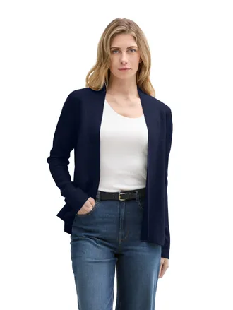 Tom Tailor Cardigan TOM TAILOR, Damen, Gr. XXL (44), blau (dunkelblau), Strick, Obermaterial: 100% Baumwolle, unifarben, figurumspielend h&uuml;ftlang, Strickjacken, 