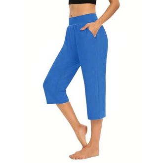 Generic Pantacourt Femme &Eacute;t&eacute; Grande Taille Shorts 3/4 Femme Taille &Eacute;lastique Pantalon De Jogging L&eacute;ger pour Femmes Corsaire Sport De Couleur Unie Pants Stretc