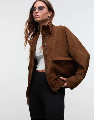 Stradivarius Veste oversize en imitation daim - Marron-Brown