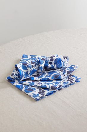 La DoubleJ Set De Six Serviettes De Table En Lin Imprim&eacute;es - Bleu
