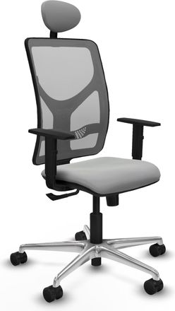Piqueras y Crespo Stuhl aus grauem Netzstoff, mit 1D-Armlehnen, h&ouml;henverstellbarer Lendenwirbelst&uuml;tze und festem Kopfteil, ausgestattet mit 3 Positionen und Schneidesch