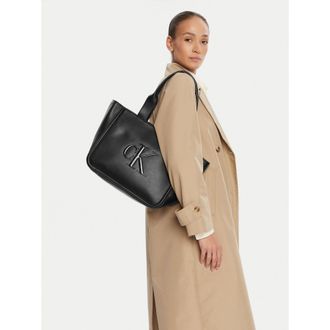 Calvin Klein Handtasche Calvin Klein Bold Ck Medium Tote LV04F3218G Schwarz