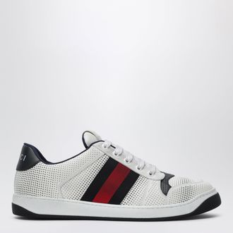 Gucci Screener Sneakers aus perforiertem Leder in Wei&szlig;/Blau