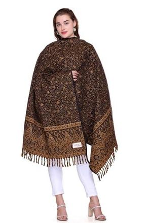 World of Shawls Ch&acirc;le dhiver surdimensionn&eacute; en m&eacute;lange de laine Paisley - 100 x 200 cm avec &eacute;tiquette Heritage et bords frang&eacute;s, marron, Taille unique