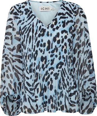 Ichi IHELLY MS Damen Lange Bluse Langarm Florale Plissee-Bluse mit verkürzten Ärmeln und elastischen Bündchen V-Ausschnitt Regular Fit, Größe:40, Farbe:Lit