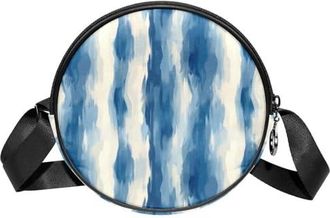 Generic Petit sac &agrave; bandouli&egrave;re rond pour femme, &agrave; rayures bleues, avec fermeture &eacute;clair, bretelles r&eacute;glables, sac &agrave; main rond d&eacute;contract&eacute; pour femmes et fill