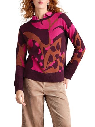 White Stuff Olive Pullover - Langarm, Rundhalsausschnitt, Normale Passform, aus Baumwollstrick - Pflaume Multi - Gr&ouml;&szlig;e 44