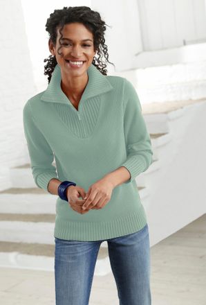 Casual Looks Troyer CASUAL LOOKS Pullover, Damen, Gr. 36, grün (kalkmint), 50% Baumwolle, 50% Polyacryl, meliert, unifarben, figurumspielend, Pullover Troyer, Tops