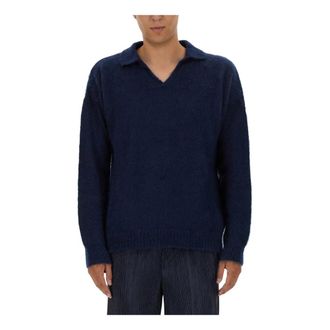 Family Fir$t Milano Gestrickter Polo-Pullover - - Knitwear - Herren - Blau - L