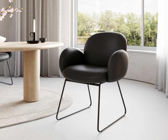 DELIFE Esszimmerstuhl Nube-Flex mit Armlehnen Echt-Leder Schwarz Kufengestell Schwarz Taschenfederkern, Esszimmerstühle