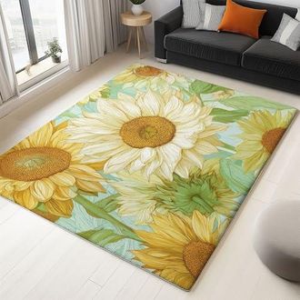 Generic Art D&eacute;co Tapis de Salon Lavable 120 x 170 cm, Faible Poil Antid&eacute;rapant Adapt&eacute; &agrave; laspirateur avec Motif Magnifiques Fleurs Tournesol Tapis Chambre pour