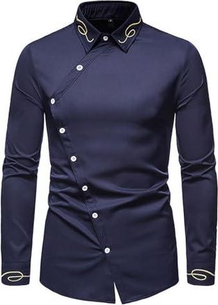 Generic Chemise d&eacute;contract&eacute;e &agrave; manches longues pour homme - Cardigan - Chemise &agrave; manches courtes - Champagne, Marine, XXL