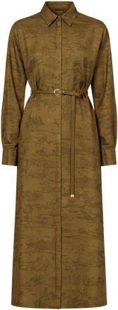 Max Mara Femme, Robes, Brun, Taille: 40 FR Robe Chemise Midi en Twill de Soie Imprim&eacute;