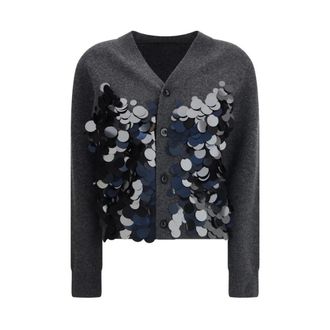 sacai Femme, Pulls, Gris, Taille: 42 FR Cardigan Ouvert &agrave; Sequins en Laine