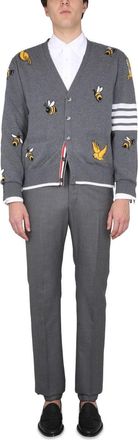 Thom Browne Birds and Bees Inlay Wool Cardigan - Gray