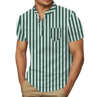 Generic Polo d&eacute;t&eacute; d&eacute;contract&eacute; pour homme, coupe ajust&eacute;e, chemise de plage ray&eacute;e avec poche, tissu extensible confortable pour le quotidien et les excursions, 