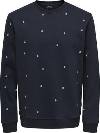 Only & Sons Onsdave Reg AOP Crew Neck Sweat CS Maillot de survêtement, Bleu Marine, L Homme