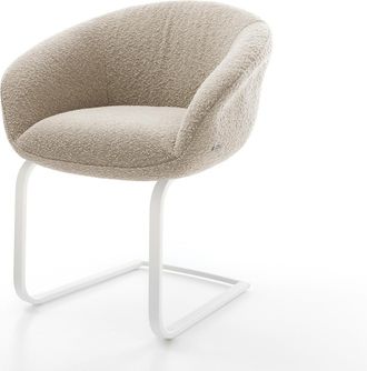 DELIFE Freischwinger Vinka-Flex mit Armlehnen Boucl&eacute; Schlamm Freischwinger flach Wei&szlig; Taschenfederkern, Esszimmerst&uuml;hle