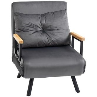 HOMCOM Fauteuil Convertible 1 Place, Fauteuil-lit chauffeuse 3 en 1 avec Dossier réglable 5 Positions, Oreiller, siège rembourré, Tissu Aspect Velours, canap