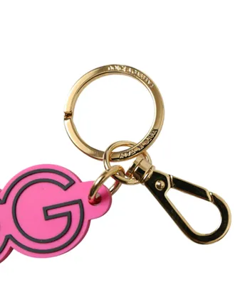Dolce & Gabbana Womens Pink Rubber Gold Tone Metal Dg Logo Keyring Keychain And Zamak Pvc Steel Brass Accessory