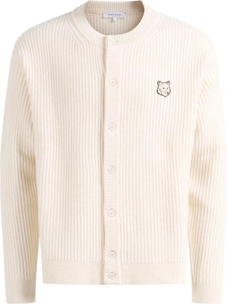 Maison Kitsuné Homme, Pulls, Beige, Taille: S Cardigan en Laine Côtelée