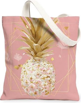 Generic Sacs fourre-tout en toile motif ananas floral, r&eacute;utilisables, l&eacute;gers et lavables, p&ecirc;che, 13x15 Inch