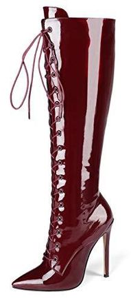 EDEFS Bottes Hautes Femme, Chaussures Sexy Talon Hiver Bottines Souples, Burgundy EU40