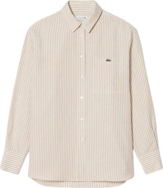 Lacoste Femme, Blouses et Chemises, Beige, Taille: 36 FR Long Sleeve Striped Oversized Shirt