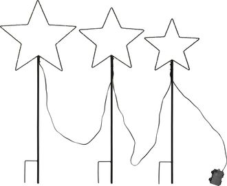 Bonetti 3er Set Weihnachtssterne aus Metall f&uuml;r Au&szlig;en mit Erdspie&szlig;, 3 Gr&ouml;&szlig;en 25 30 35 cm, schwarz mit warm-wei&szlig;en LEDs, gesamt 150 LEDs, batteriebetrieben