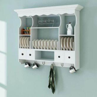 vidaXL Vidaxl - Armoire murale de cuisine en bois blanc - 4 tiroirs et 4 &eacute;tag&egrave;res - MDF et pin - 90,5 x 22,5 x 70,3 cm - R&eacute;sistante &agrave; lhumidit&eacute;