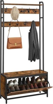 Vasagle Garderobenst&auml;nder mit Schuhschrank, Garderobe mit Sitzbank, Kleiderst&auml;nder, Schuhkipper, 9 Haken, obere Ablage, f&uuml;r Flur, Schlafzimmer, Industrie-Desi