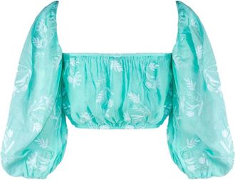 PHO Firenze Femme, Blouses et Chemises, Vert, Taille: 40 FR Top Court Fleuri