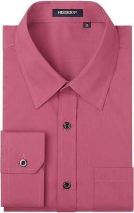 Hisdern Chemise Rose Homme Manches Longues Chemises Habillée Formelle Chemise Regular Fit Casual Chemises Shirt Rose Foncé XXL