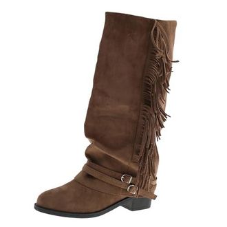 Generic Bottes montantes larges pour femme - Style d&eacute;contract&eacute; - Avec pompons - Couleur unie - Talon &eacute;pais - Pliss&eacute;es - &Eacute;l&eacute;gantes et confortables - Pour lauto