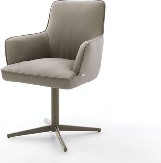 DELIFE Drehstuhl Heira-Flex mit Armlehnen Echt-Leder Schlamm Fußkreuz Effektfinish Titan 360° drehbar Taschenfederkern, Esszimmerstühle