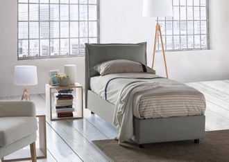 Talamo Italia Lit simple Penelope, Lit coffre avec revêtement en tissu, 100% Made in Italy, Ouverture frontale, avec matelas 90x190 cm inclus, Gris