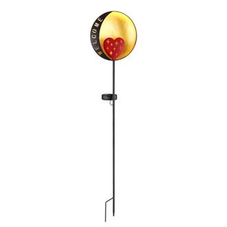 Globo Lighting Solardeko Gartenstecker LED Solarlampe Gartenleuchte Erdspieß Gartenlampe, Welcome, Metall schwarz gold rot, warmweiß, DxH 17x 78,5 cm