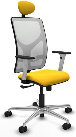 Piqueras y Crespo B&uuml;rostuhl, verstellbare R&uuml;ckenlehne, mit wei&szlig;en und schwarzen Armlehnen, h&ouml;henverstellbare Lendenwirbelst&uuml;tze und festes Kopfteil, Wei&szlig;/Gelb