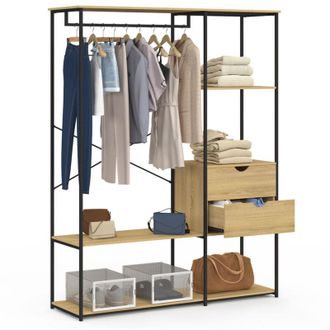 IDMarket Ankleidezimmer Garderobe mit Regalen und 2 Schubladen B. 130 cm DETROIT Industriedesign