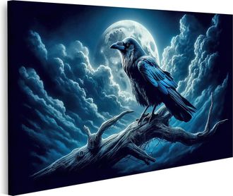 Islandburner Bild auf Leinwand Rabe Im Mondlicht Auf Ast Vor Wolkenhimmel Bilder Wandbilder Poster