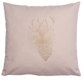 herbalind Zirbenkissen mit gl&auml;nzendem Hirschkopf-Motiv - Duftkissen im edlen Design, 100% Baumwolle, Nat&uuml;rliche Zirbenf&uuml;llung, 30x30 cm - Light Sand/Gold