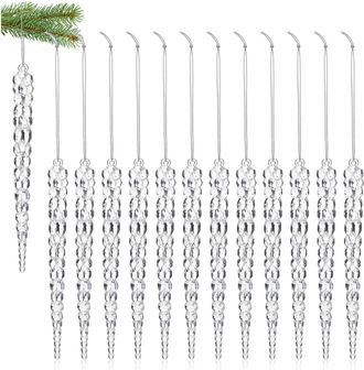 Com-Four 12x Deko Anhänger Eiszapfen - Transparente 17,5 cm Eiszapfen-Anhänger mit Aufhängeschnur - Christbaumhänger und Weihnachtsaufhänger (12x Eiszapfen 17.