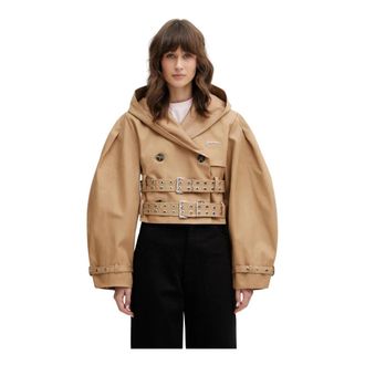 Ganni Kurzer Trenchcoat aus Bonded Cotton - - Jackets - Damen - Beige - L