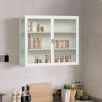 STILVORA Armoire Murale avec 2 Portes en Verre, 3 Niveaux Amovibles, Style Moderne, en M&eacute;tal et Verre, 70&times;23&times;60 cm, Blanc