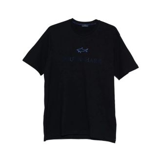 Paul & Shark Homme, Tops, Bleu, Taille: M T-shirt en Coton Noir à Col Rond