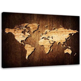 Feeby Tableau sur toile Carte du monde en bois 90x60