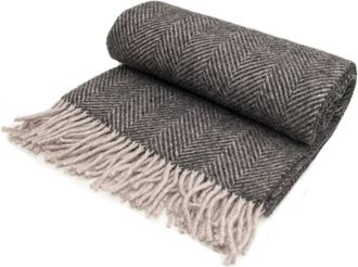 Tweedmill Kniedecke mit Fischgr&auml;tenmuster, 100 % Schurwolle, hergestellt in Gro&szlig;britannien, Anthrazit und Silbergrau