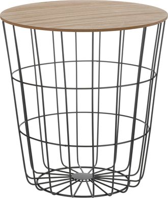 Meinposten Beistelltisch Nachttisch Tisch Korb mit Stauraum Couchtisch Metall Korb schwarz Holz Deckel