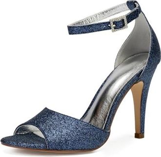 Generic Chaussures De Mariage Escarpins Femme Bout Ouvert Btide Cheville Boucle Mariée Stylet Sandales Bal 10.5Cm,Dark Blue,37 EU
