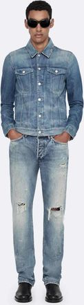 AllSaints taillierte Trucker-Jacke in hellem Indigo-Blau